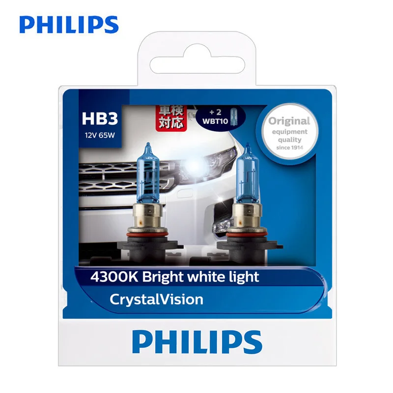 Philips 9005 HB3 12V 60W Crystal Vision 4300K Halogen Bright White ...