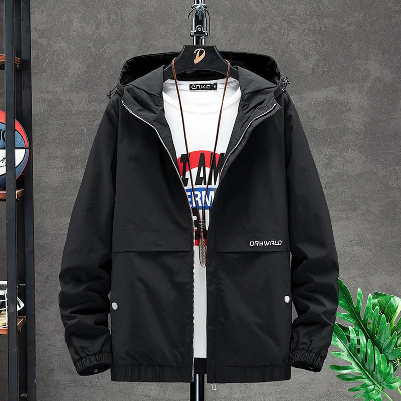 Mens Hooded Jacket Men 2021 Spring New Solid Color Windbreaker Jackets ...
