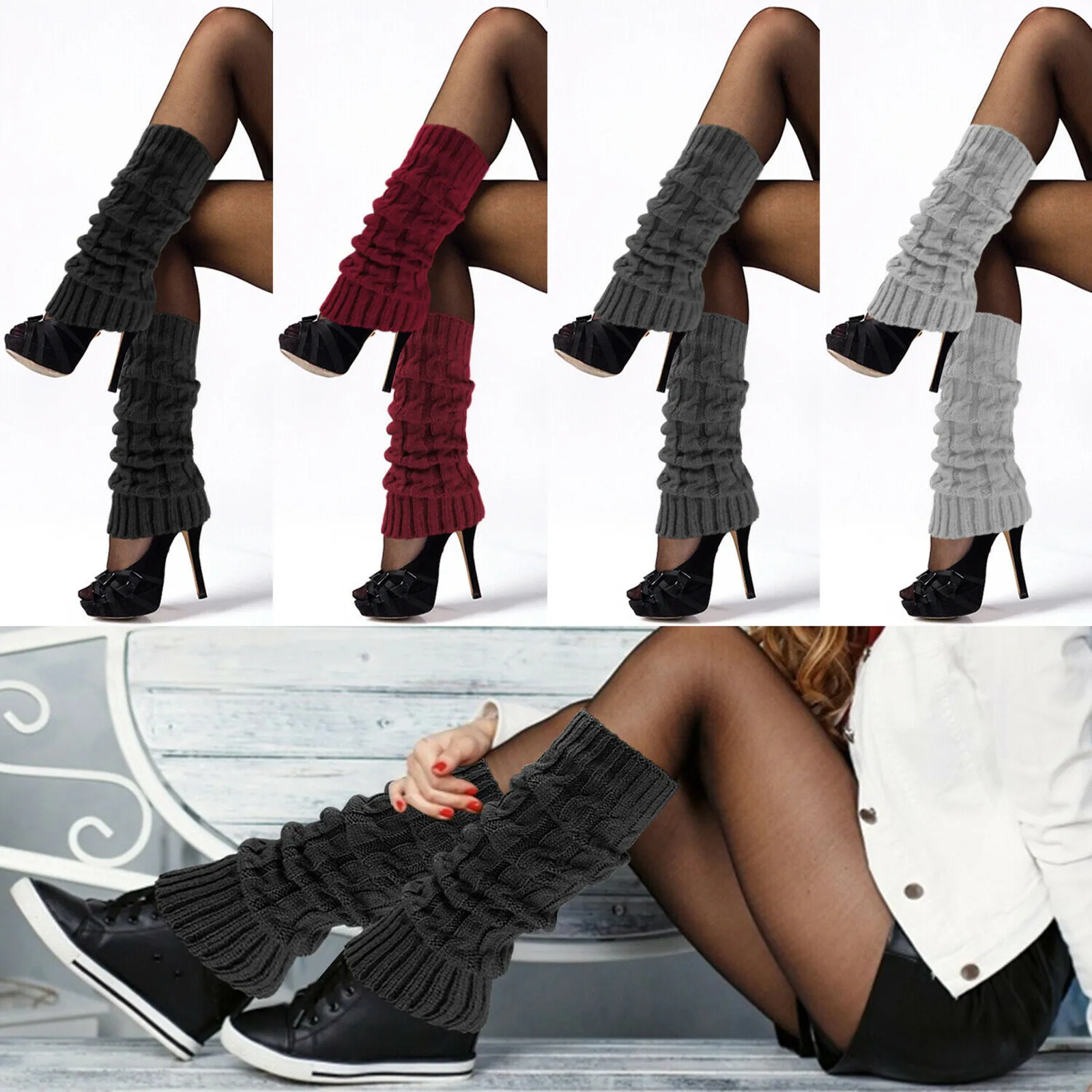 Women-Sexy-Medias-Black-Striped-Long-Socks-Cable-Knit-Extra-Long-Leg ...