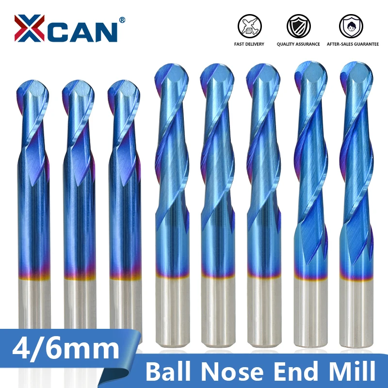 Xcan Ball Nose End Mill 4/6mm Shank 2 Flute Cnc Router Bit Nano Blue ...