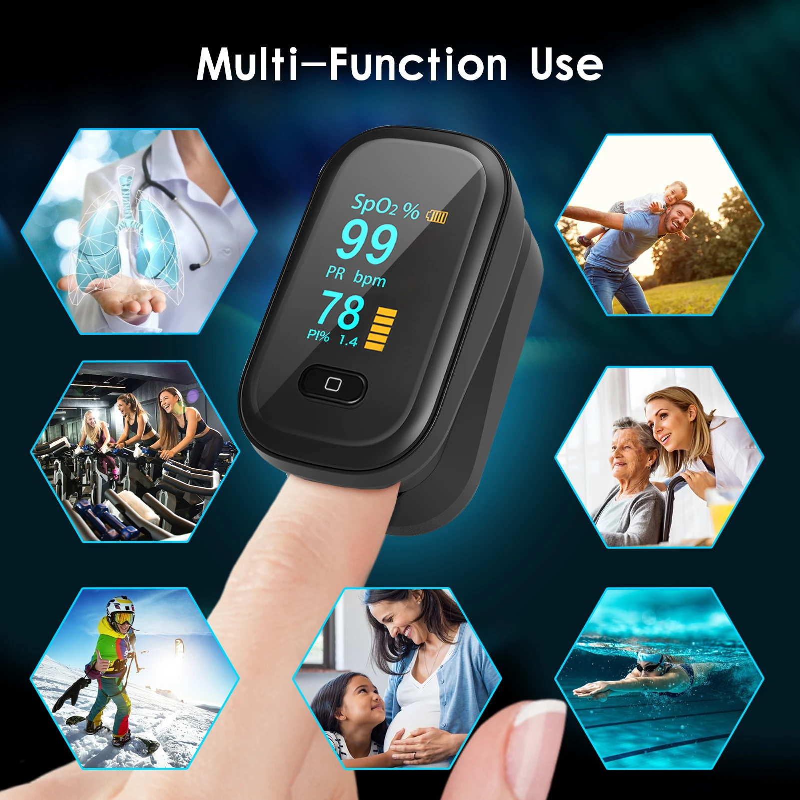 Professional Pulse Oximeter OLED Blood Oxygen Oximeter PR SpO2 Blood ...
