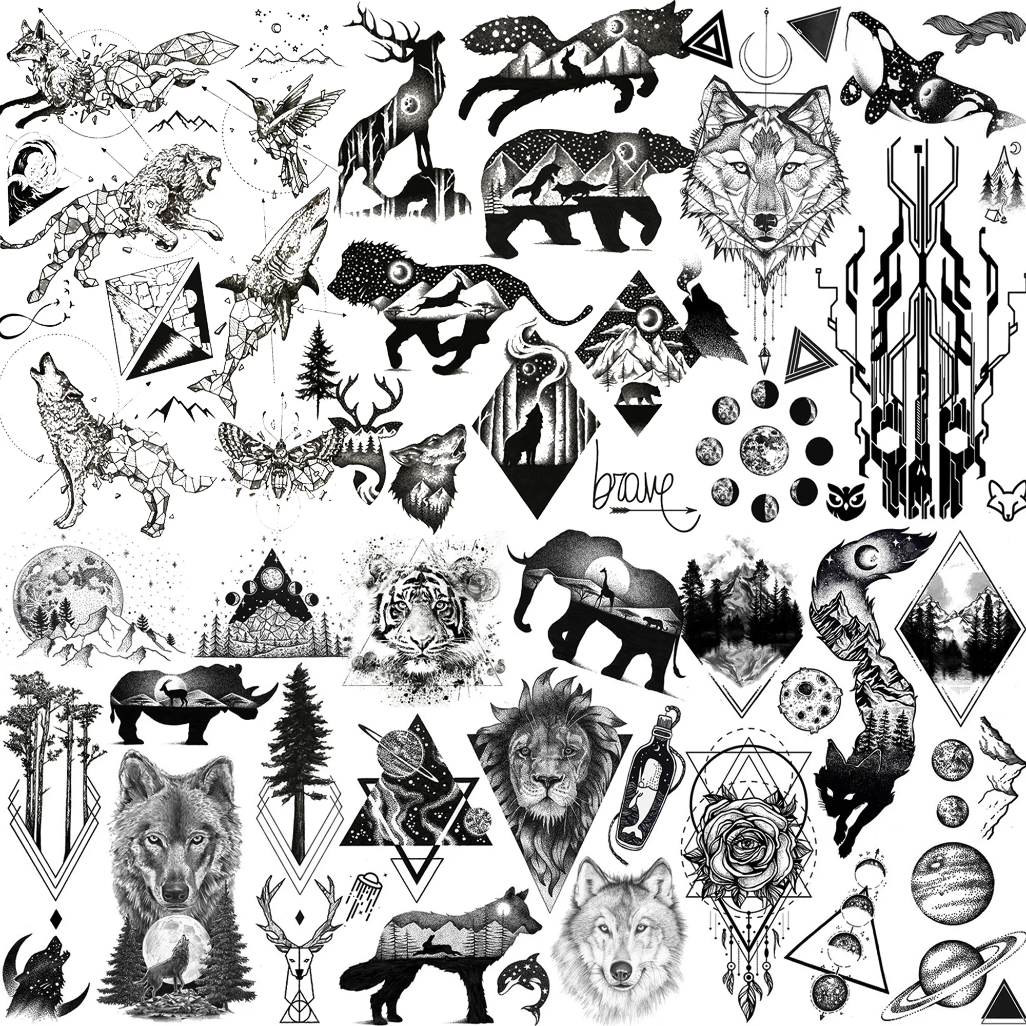 Realistic-Fake-Black-Animal-Temporary-Tattoos-Sticker-For-Men-Women ...
