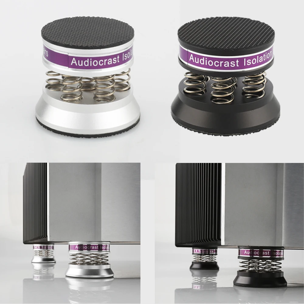 Audiocrast 블랙 실버 알루미늄 스프링 스피커 스파이크 절연 스탠드 Hifi 앰프스피커턴테이블플레이어용 4