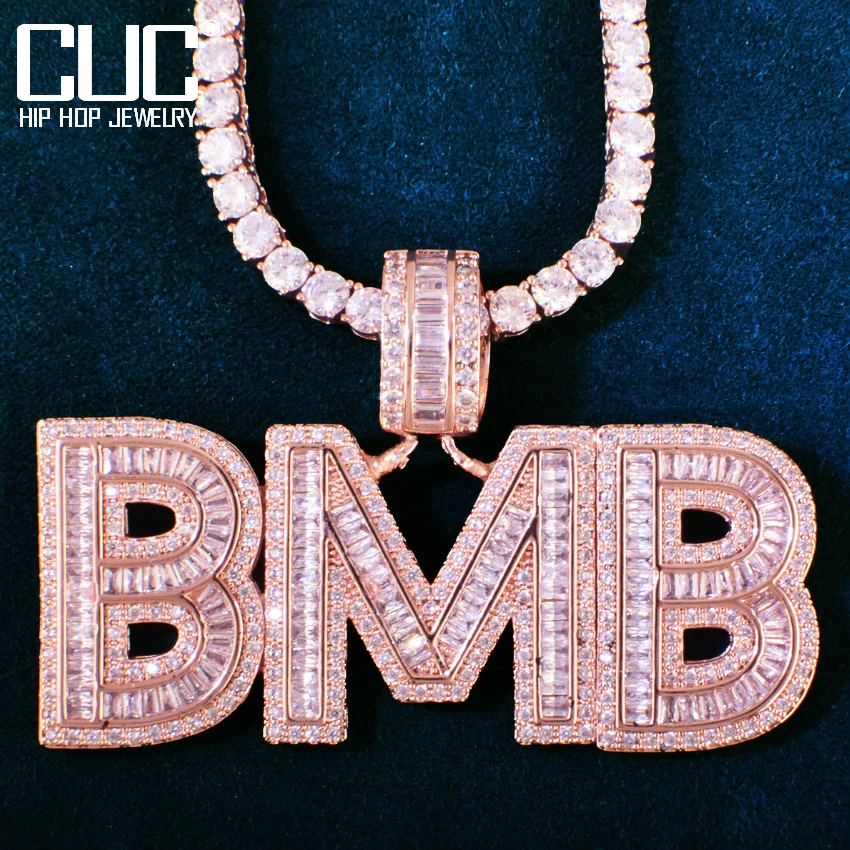 Custom Rose Gold Letter Name Pendant For Men Women Iced Out Cubic ...