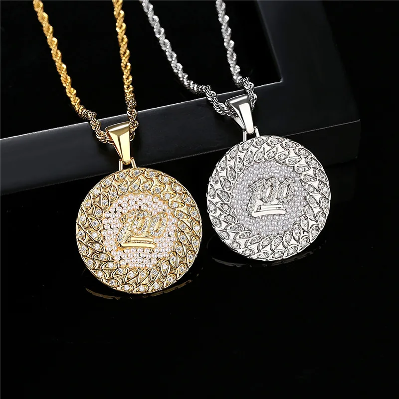 Iced Out Coin 100 Pendant Pave Cubic Zircon Fashion Gold Silver Color ...