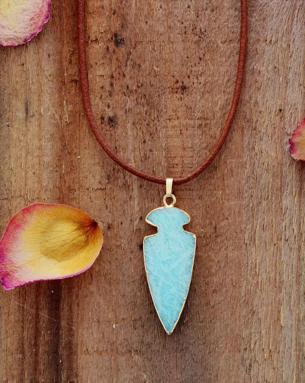 Natural Stone Arrowhead Pendant Necklaces Genuine Leather Charm ...