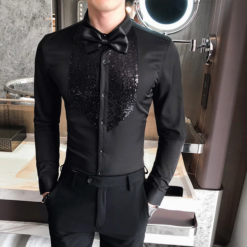 Tuxedo Shirt Button Down Black Sparkly