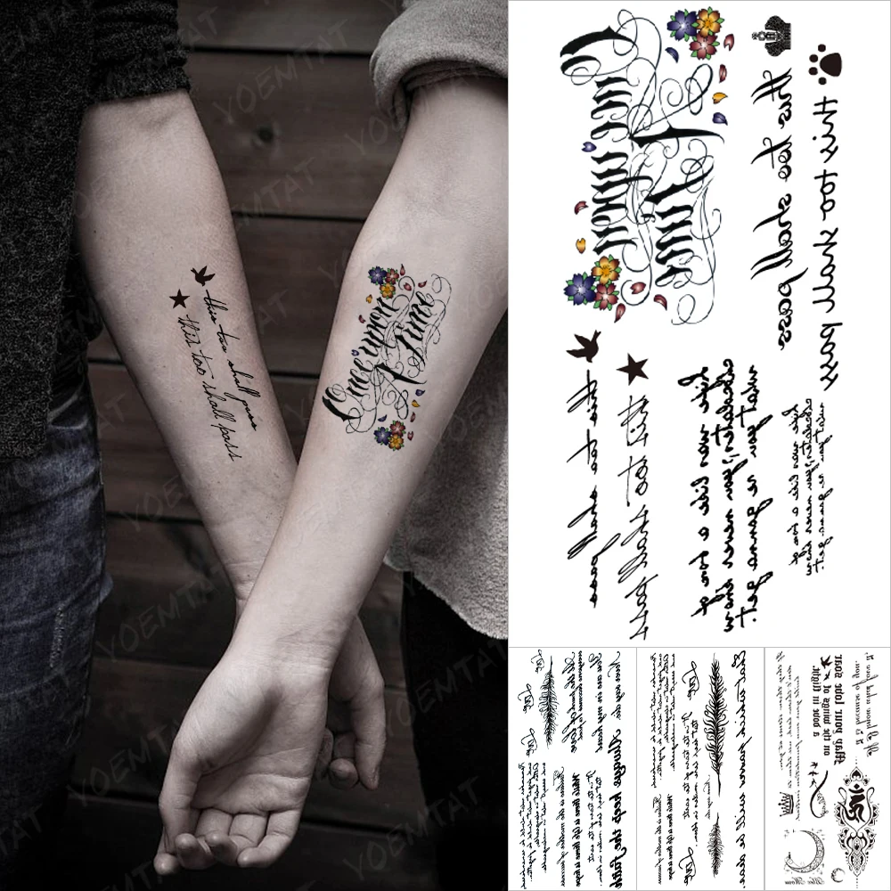 Handwriting Font Waterproof Temporary Tattoo Sticker Text Word Chicano ...