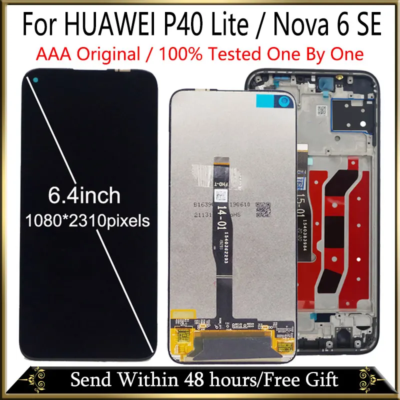 Original LCD For HUAWEI P40 Lite Display With Frame Replacement Screen Display Nova 6 SE JNY ...