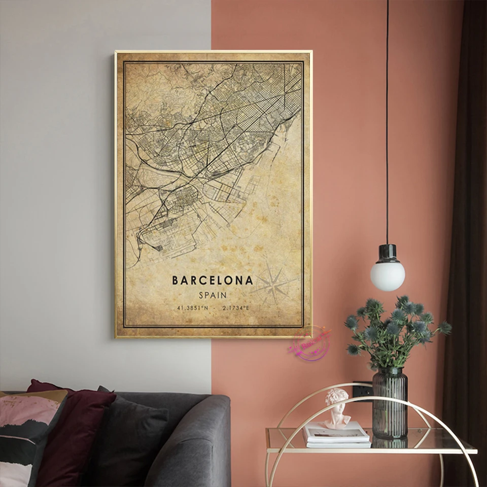 Barcelona Picture Living Room | Vintage Posters Barcelona | Poster Map ...