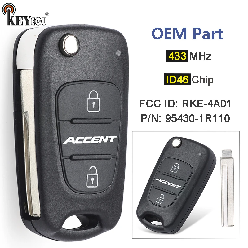 KEYECU-433MHz-ID46-Chip-RKE-4A01-P-N-95430-1R110-OEM-Parts-Flip-Remote ...