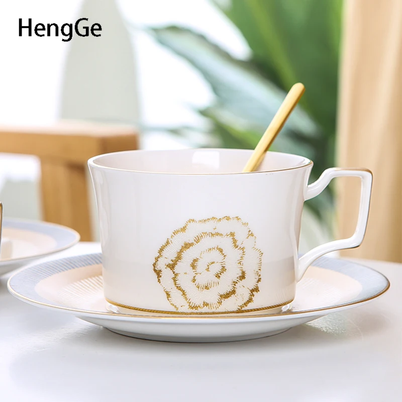 European-Bone-China-Coffee-Cup-Set-Golden-Relief-Rose-Decoration ...
