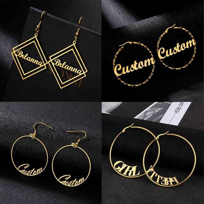 Wanixm Custom Stainless Steel Big Hoop Earrings for Women Girls ...
