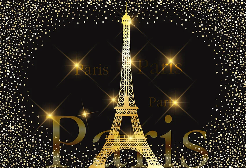 7x5ft Vector Eiffel Tower Paris Gold Glitter Sparkle White Spots Custom ...