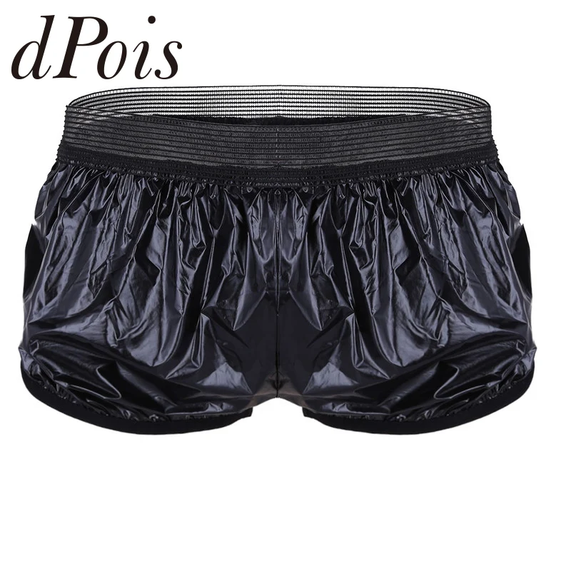 Male Faux Leather Trunk Wet Look Swim Trunks Swimwear Men Swimming Soft ...