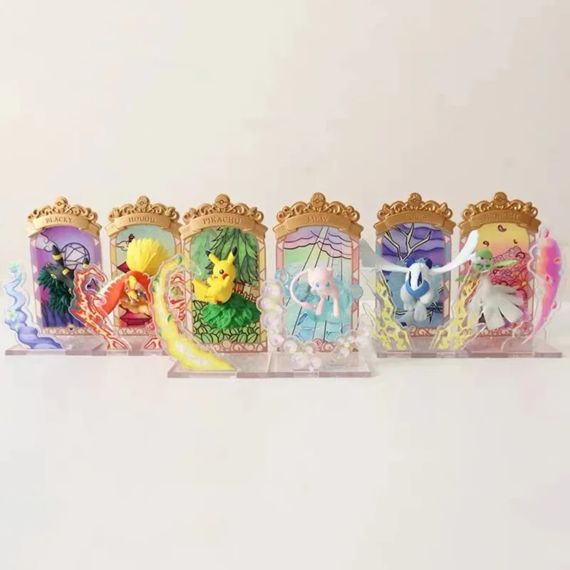 6pcs/set Cartoon Pokemons Stained Glass Action Figure Toys Pikachu ...