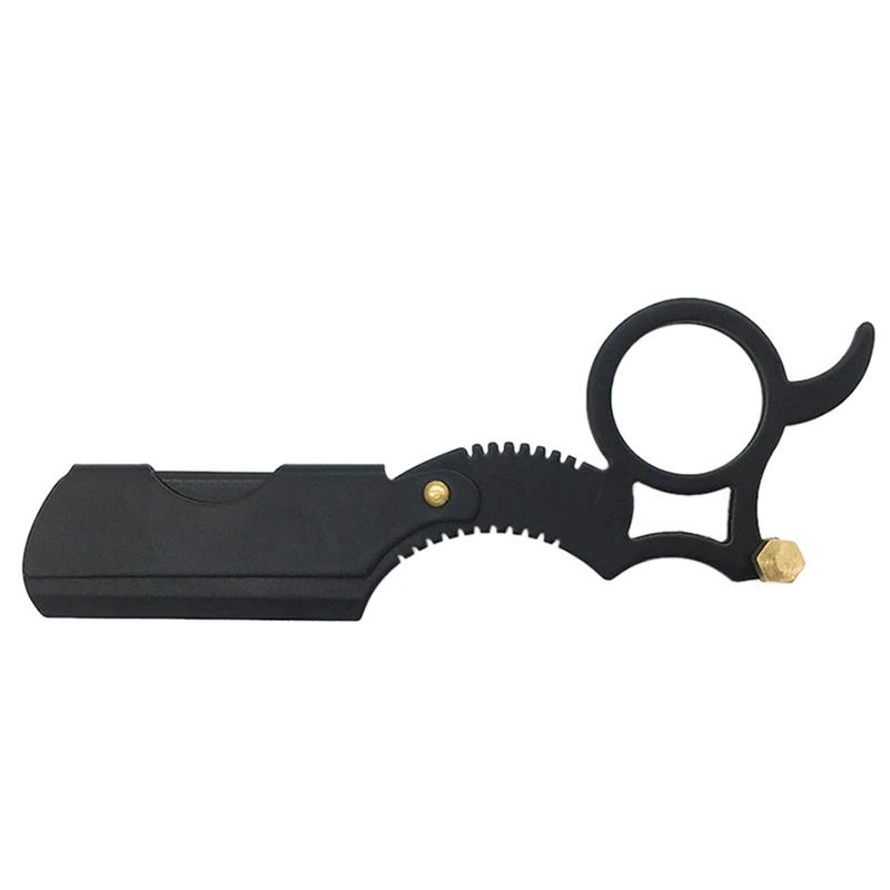 Black Straight Barber Edge Steel Razor Folding Shaving Knife Holder ...