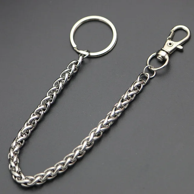 Stainless Steel Long Metal Wallet Chain Leash Pant Jean Keychain Ring ...