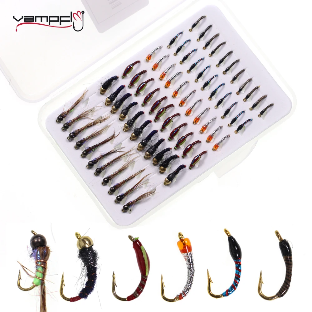 Vampfly-66pcs-Fly-Set-With-Plastic-Portable-Box-Beadhead-Nymph-Epoxy ...