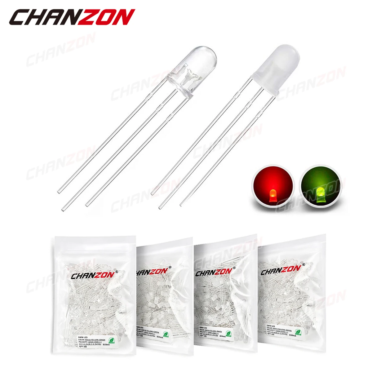 100pcs 5mm LED Light Emitting Diode Lamp Bulb Bicolor Red Yellow Green ...