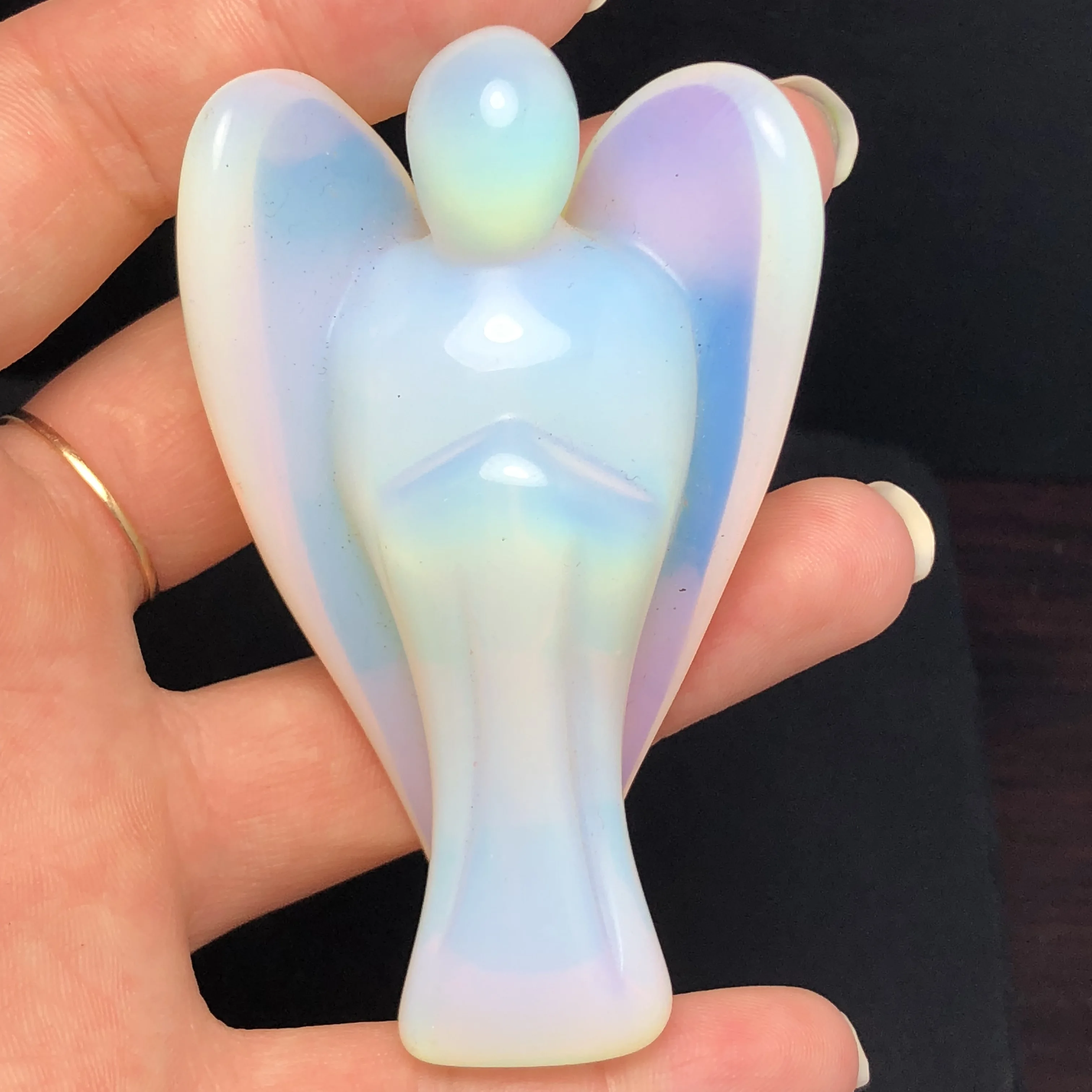 Natural Opal Carved Angel Stone Peace Pocket Guardian Angel Statuette ...