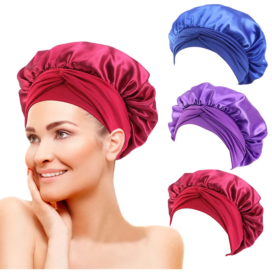 BONNET DE DOUCHE,Bourgogne--Bonnet en Satin solide avec larges liens ...