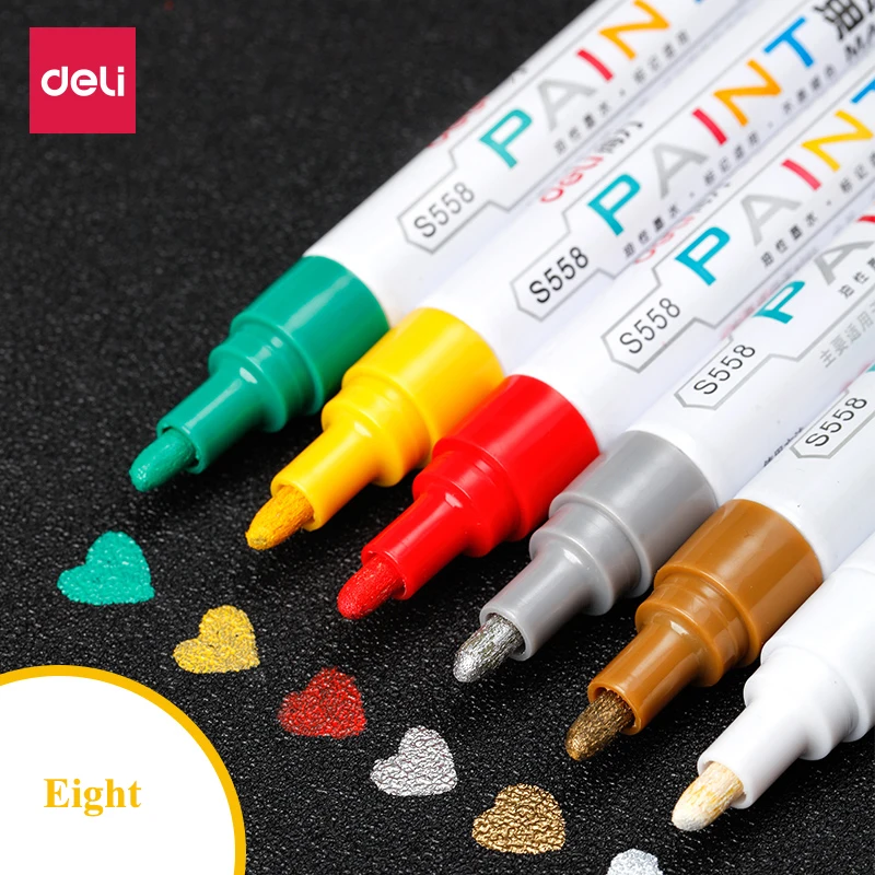 6PCS-LOT-Deli-S576-S558-Paint-marker-permanent-marker-pen-1mm-2mm-black ...