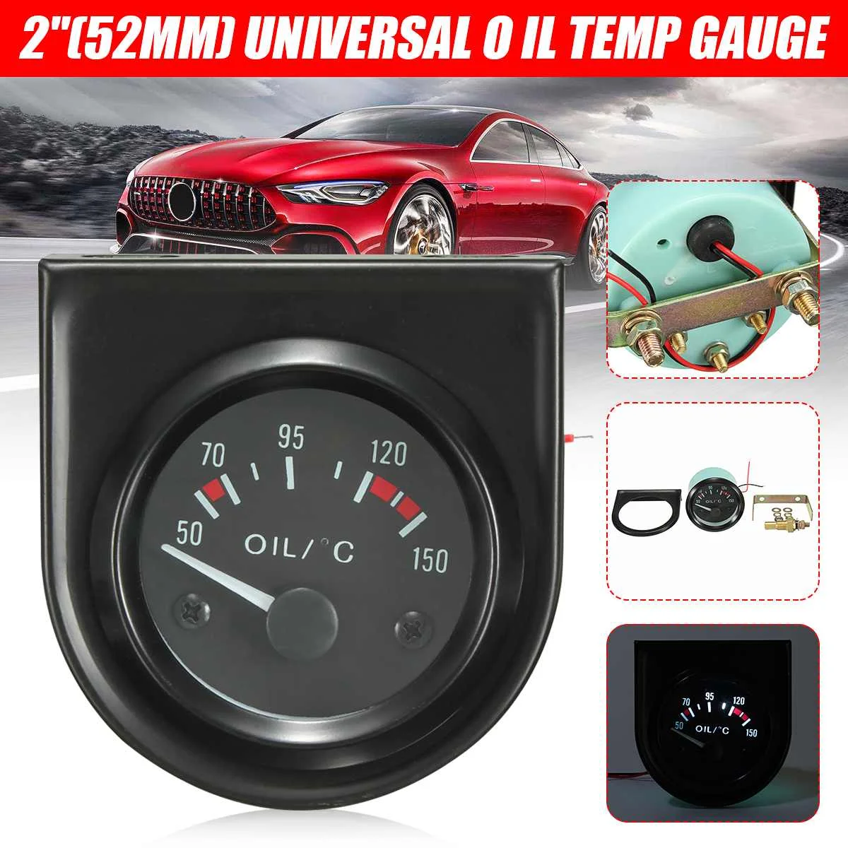 2" 52mm Universal Car Oil Temperature Gauge 50-150 Celsius Black shell ...