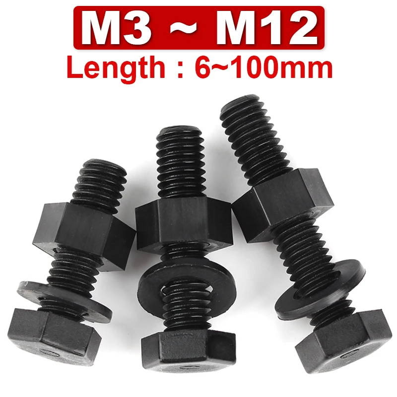 M3 M4 M5 M6 M8 M10 M12 Black Outer Hexagonal Nylon Screws, Nuts, Gaskets Insulated Plastic Bolts ...