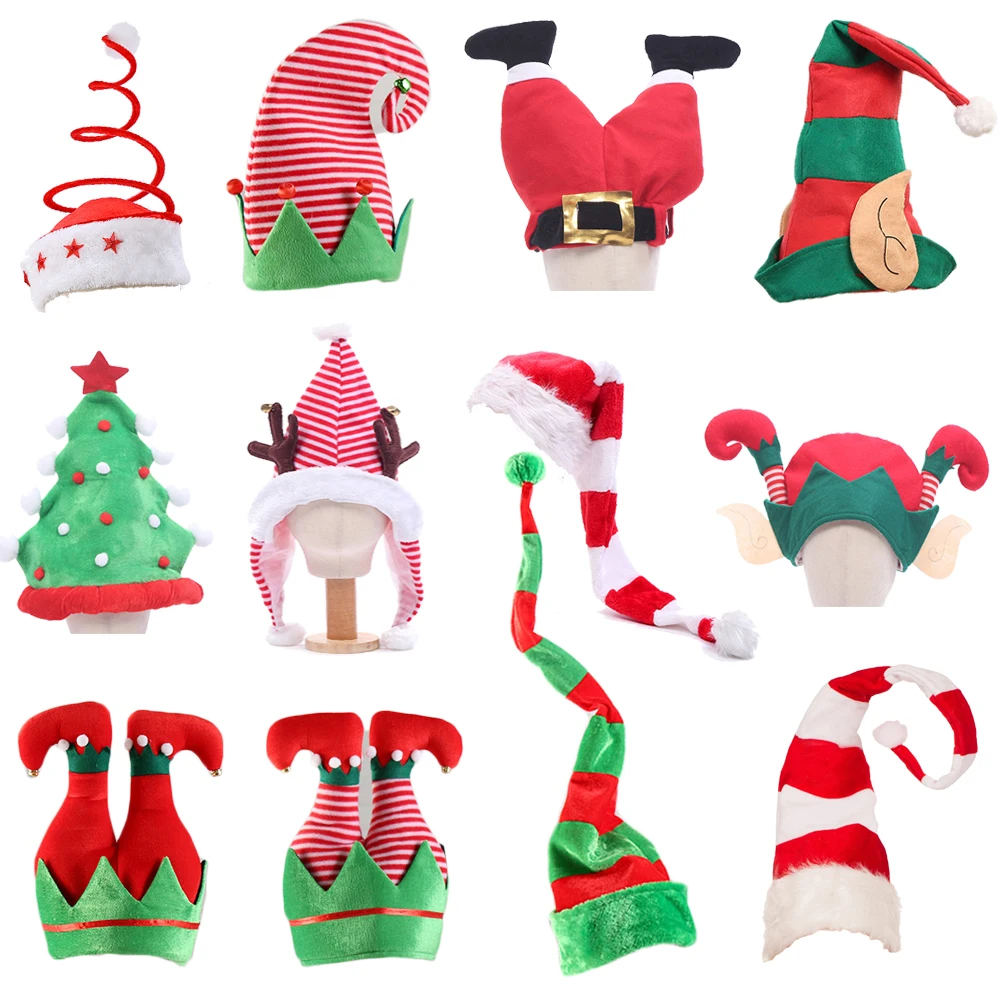 Christmas-Hat-Plush-Elf-Santa-Hat-Cute-Stripes-Cartoon-Creative-Turkey ...