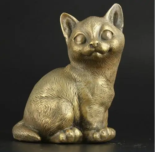 306 China coleccionable hecho a mano latón realista lindo gato estatua ...