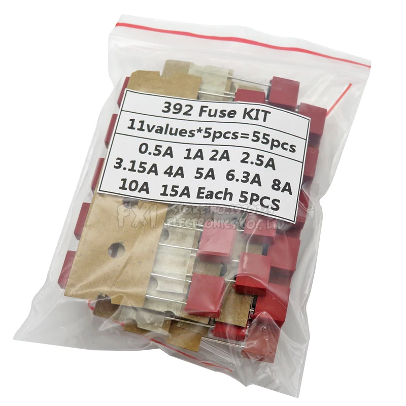 1set=55pcs Square Plastic Fuse Assortment Kit 392 0.5a 1a 2a 2.5a 3.15a ...