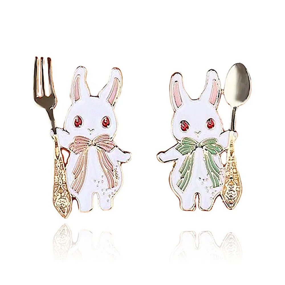 Kawaii-Magic-Bunny-Enamel-Pin-Fashion-Cartoon-Fork-Pink-Rabbits-and ...