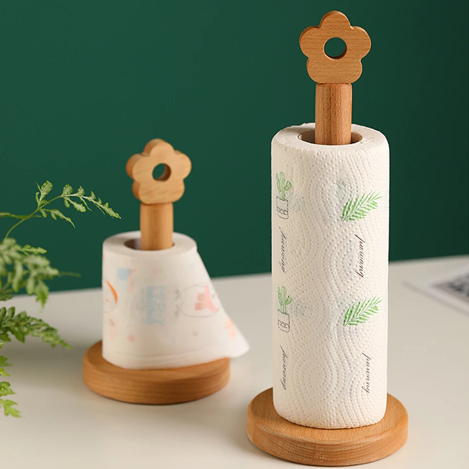 Wooden Desktop Storage Roll Paper Holder | Wood Kitchen Paper Towel ...