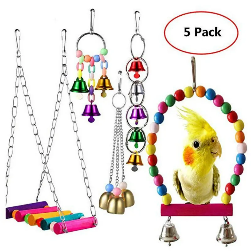 Parrot-Bite-Toy-Pet-Bird-Swing-Simple-Bell-String-6-Bell-Vine-Bal ...