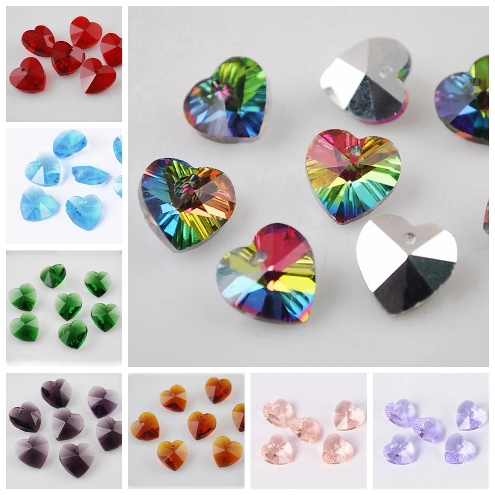 Heart Shape Crystal Glass Faceted Drops Pendants 10mm 14mm Loose Top ...