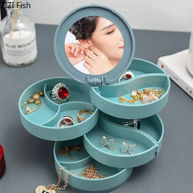 Rotating Jewelry Box Dustproof Desktop Plastic Storage Box Earrings ...