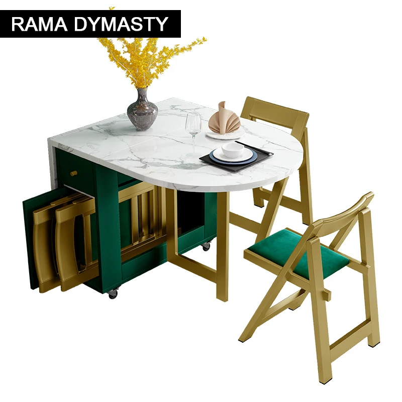 New Creative Solid Wood Folding Movable Dining Table With 4 Chairs ...