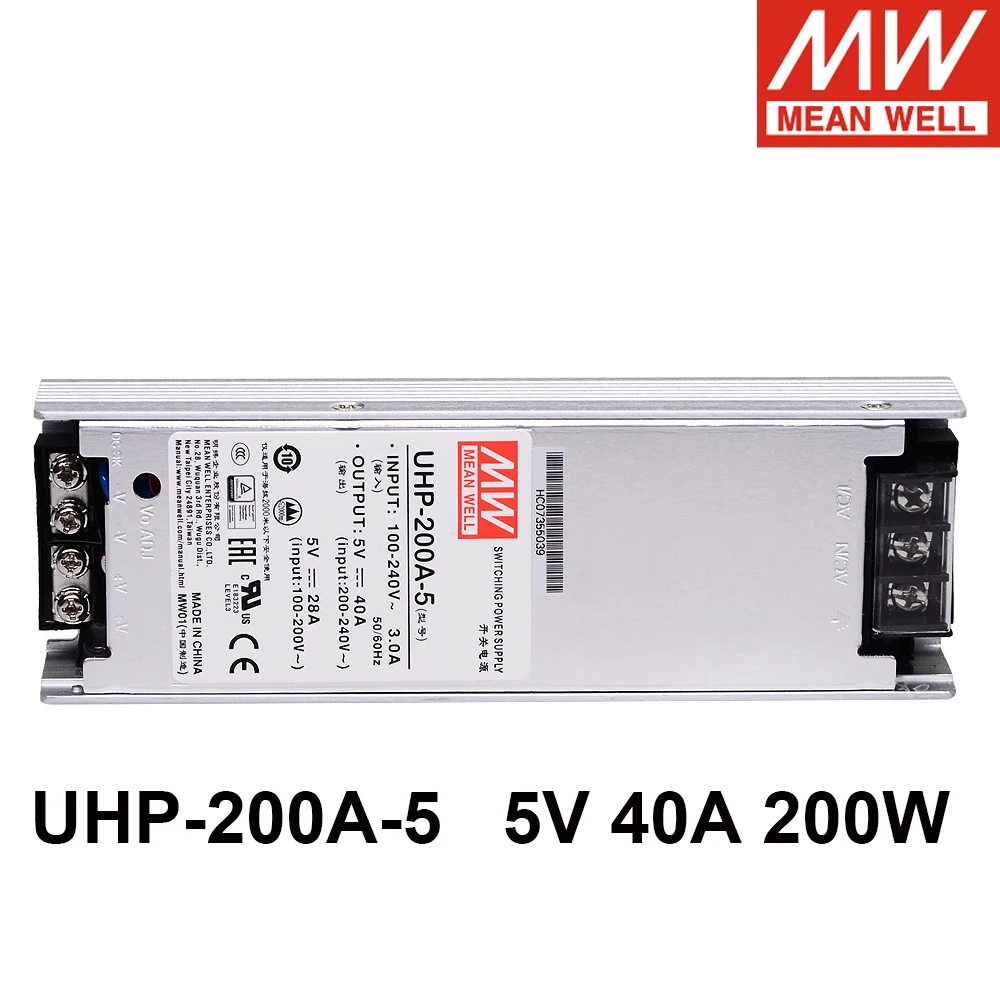 MEAN WELL UHP-200A-5 5V 40A 200W Supper Thin Switching Power Supply for LED signage display ...
