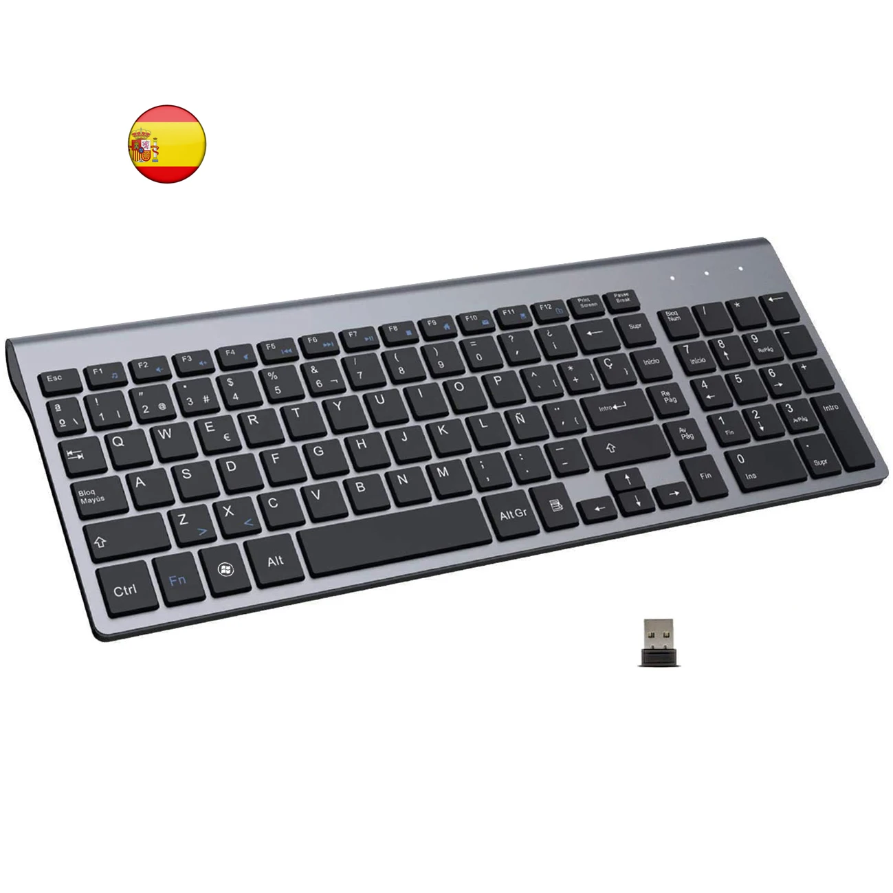 Spanish Low Noise Slim Compact 101 Keys Wireless Keyboard 2.4g Wireless ...