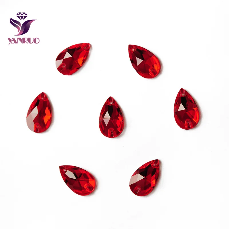 Yanruo 3230 Teardrop Light Siam Sew On Stones Red Glass Crystal Sewing ...