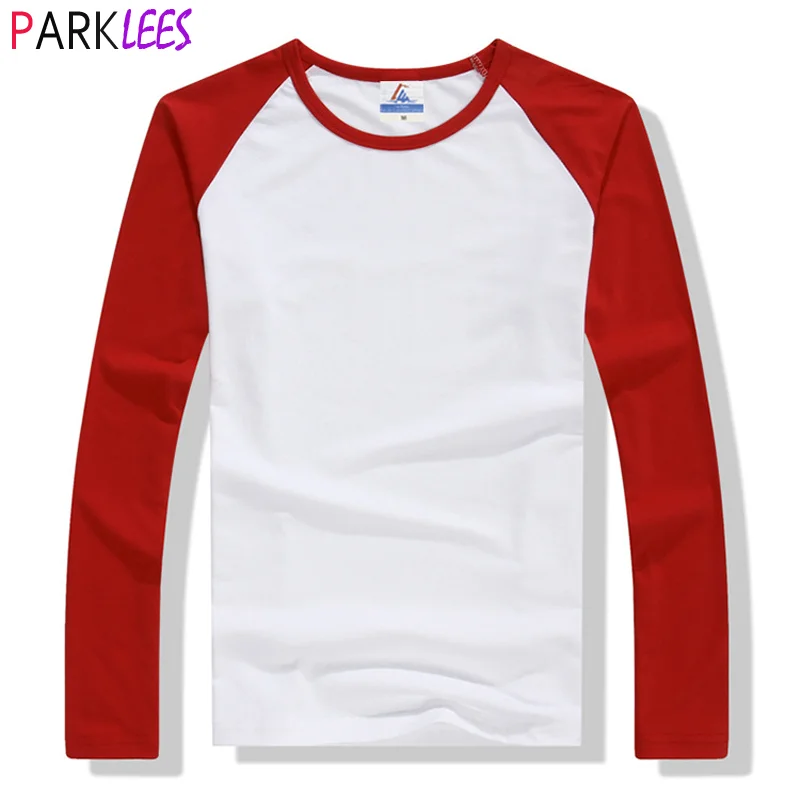 Red-Long-Sleeve-Baseball-Tshirt-Men-Women-Raglan-Sleeve-Cotton-Casual-T ...