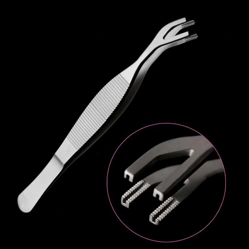 Cartilage tweezers double design stainless steel 12.5cm surgical forceps notched forceps ...