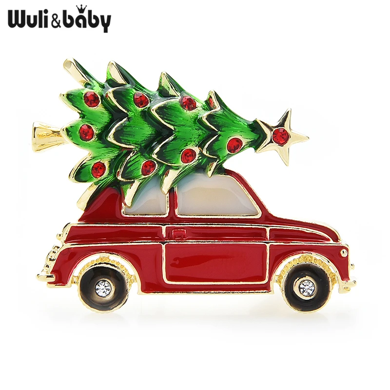 Wuli&baby 2021 New Year Enamel Car Christmas Tree Brooch Pins Women ...