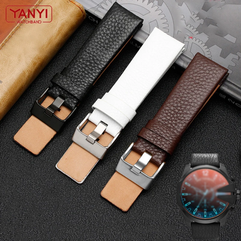 Genuine-Leather-watchband-22-24mm-26mm-27-28-30mm-Litchi-grain-strap ...