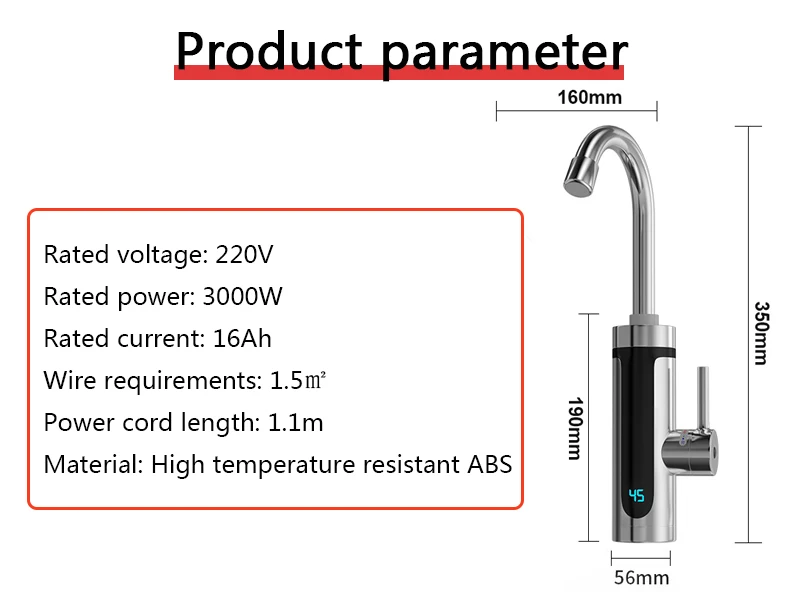 DMWD 3000W Instant Tankless Electric Water Heater Kitchen Faucet Instant Heating Tap Digital ...
