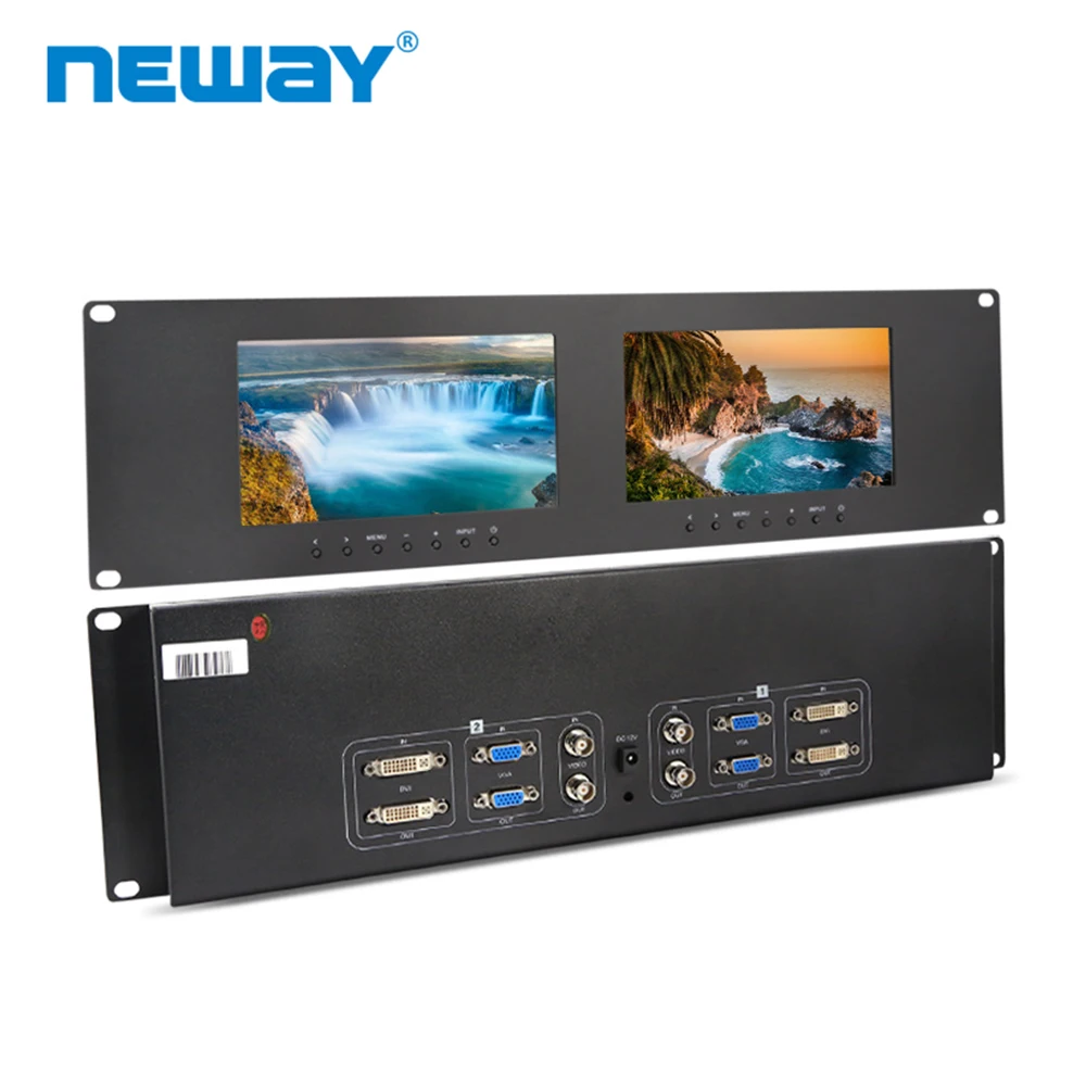 Neway RM71D 3U Rackmount 7 inch Dual Monitors DVI VGA Video Input&Out ...