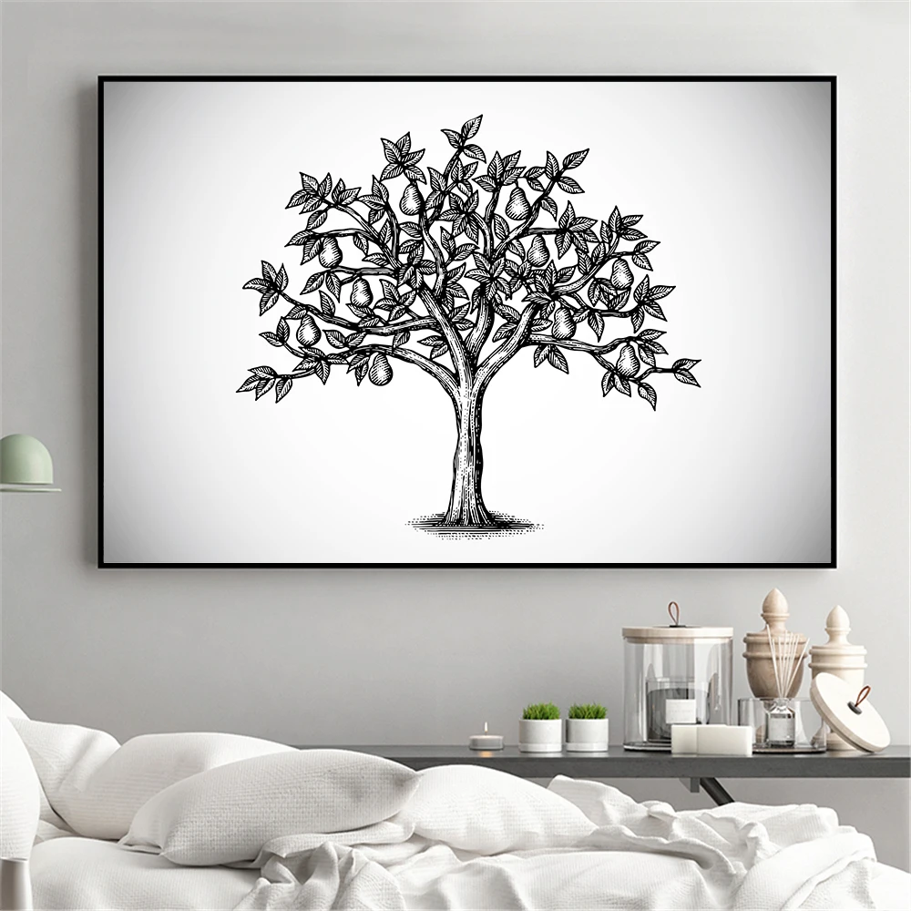 Abstract Tree Painting Black And White