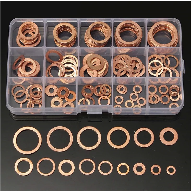 150 x Assorted Solid Copper Crush Washers Seal Flat Ring Fuel Hydraulic ...