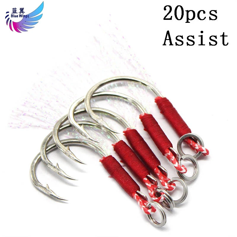20pcs/lot Assist Hook Barbed Single Jig Hooks Thread Feather Pesca High Carbon Steel Short ...